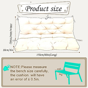 RUFXIEZW Porch Swing Cushions, Waterproof Bench Cushion with Backrest, 4In Thicck Three Seat Swing Replacement Cushions, Replacement Seat Pad Cushion for Patio Swing (Lake blue, 40 * 60 in)