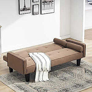 72" Sleeper Sofa Bed,Convertible Sofa Couch Bed Includes Two Pillows Dark Grey Cotton Linen Sofa Bed for Living Room (Brown)