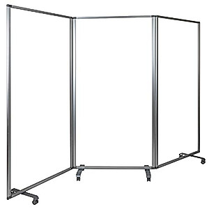 Flash Furniture Mobile Freestanding Clear Room Divider Partition Portable Roll Up Banner Sneeze Guard for Offices, Restaurants, Lobbies and Other Public Areas