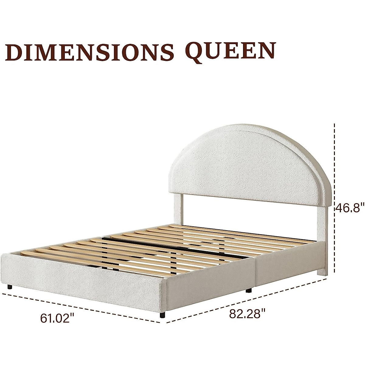 REVOMINCA Queen Bed Frame, Boucle Upholstered Bed Frame with Headboard, Modern Style, Soft Arch Shaped Round Headboard, No Box Spring Required, Easy Assembly, White