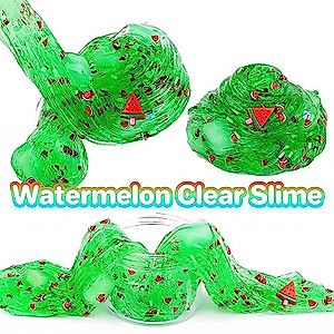 2 Pack Clear Slime Kit Watermelon Red Blue Crystal Clear Slime Jelly Cubes for Kids Non Sticky Premade Clear Slime Birthday Holiday Stress Relief Toy for Boys Girls