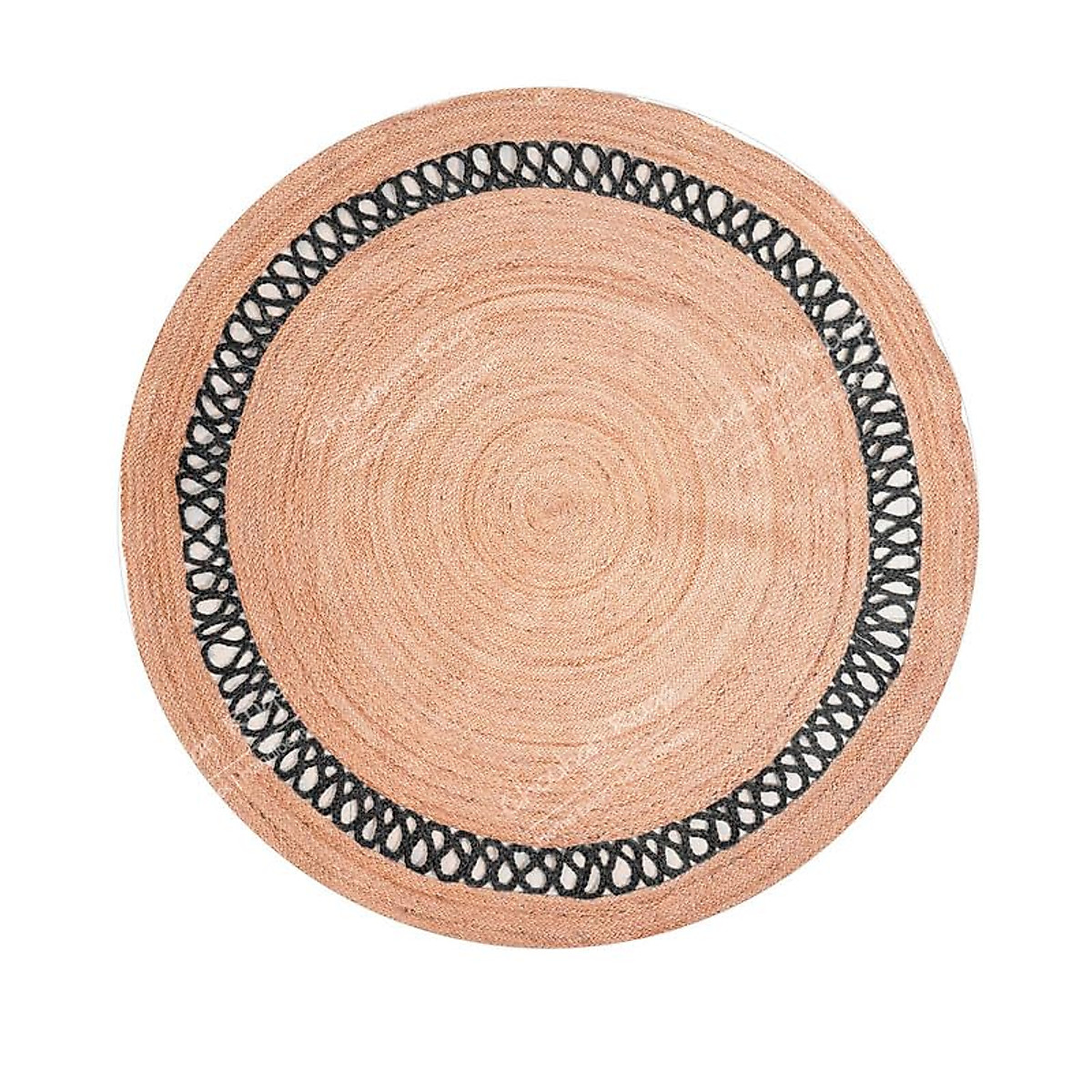 4x4, 5x5, 6x6,feet Natural Jute Net Design Round Rug, Floor Jute Net Designed Edge Rug Braided Boho Eco Large Circular Handmade Area Rugs (CCRD_ZQ)