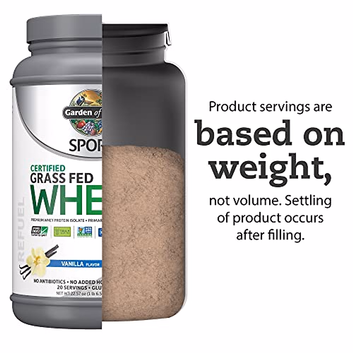 Garden of Life Sport Whey Protein Powder Vanilla, Premium Grass Fed Whey Protein Isolate Plus Probiotics for Immune System Health, 24g Protein, Non GMO, Gluten Free, Cold Processed - 20 Servings