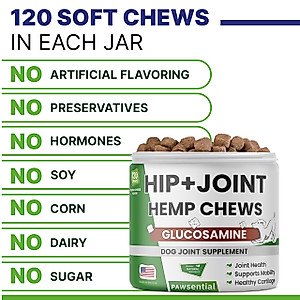 Advanced Hemp Hip & Joint Supplement for Dogs - Glucosamine for Dogs - Dog Joint Pain Relief Treats - Chondroitin Turmeric MSM Hemp Oil - Hemp Treats for Joint Health - Senior Mobility Support Chew