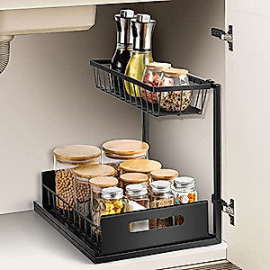Under Sink Organizer, 2-Tier Pull Under The Sink Storage Organizer, Sliding Organizer Under Sink, For Under Sink Kitchen Organizers and Storage -black…