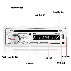 Pyle Marine Stereo Receiver Speaker Kit - In-Dash LCD Digital Console Built-in Bluetooth & Microphone 6.5” Waterproof Speakers (4) w/ MP3/USB/SD/AUX/FM Radio Reader & Remote Control -PLCDBT85MRW
