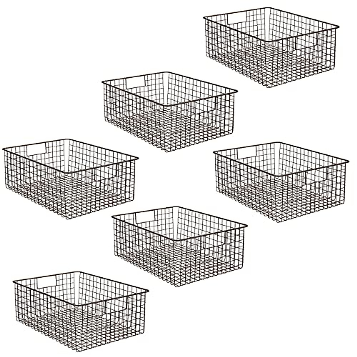 mDesign Metal Wire Food Storage Basket Organizer with Handles for Organizing Kitchen Cabinets, Pantry Shelf, Bathroom, Laundry Room, Closets, Garage - Concerto Collection - 6 Pack - Bronze
