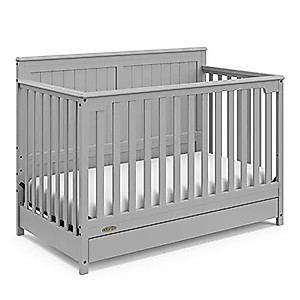 Graco Hadley 5-in-1 Convertible Crib with Drawer (Pebble Gray) – GREENGUARD Gold Certified, Crib with Drawer Combo, Full-Size Nursery Storage Drawer, Converts to Toddler Bed, Daybed