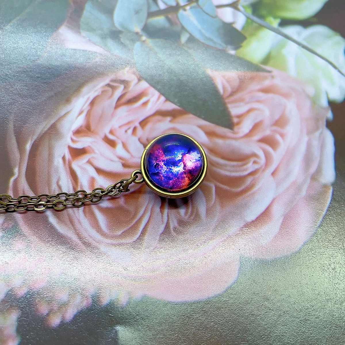 Galaxy Pendant Necklaces Nebula Double Sided Outer Space Glass Planet Necklace for Women Men Earth Globe Universe Jewelry Christmas Gifts 7