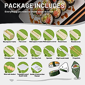 TantivyBo 16 In 1 Sushi Making Kit Deluxe Edition, Sushi Maker Set with Complete 8 Shapes Sushi Rice Mold & Temaki Roller, Easy Home DIY Sushi Tool for Beginners, Instruction Manuel Included