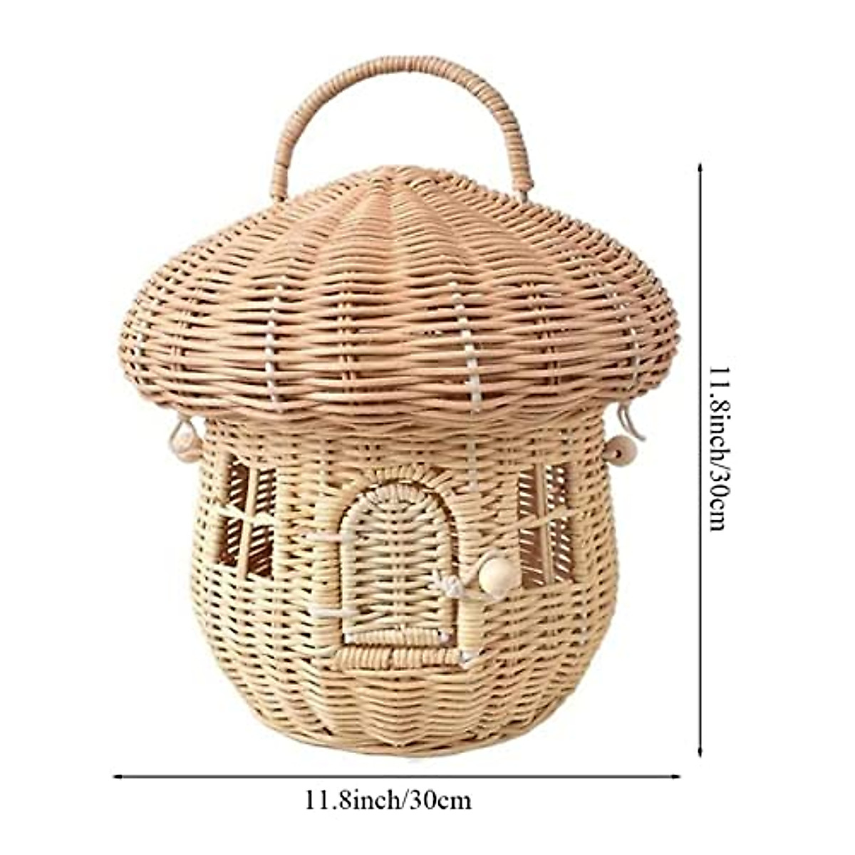 CHADWICK Easter Basket for Kids - 12 Inch Wicker Bunny Basket with Handle & Lid, Mushroom Shape Portable Easter Baskets for Eggs, Candy Storage, Picnic, Desktop Decoration, Party Gifts, Photo Props