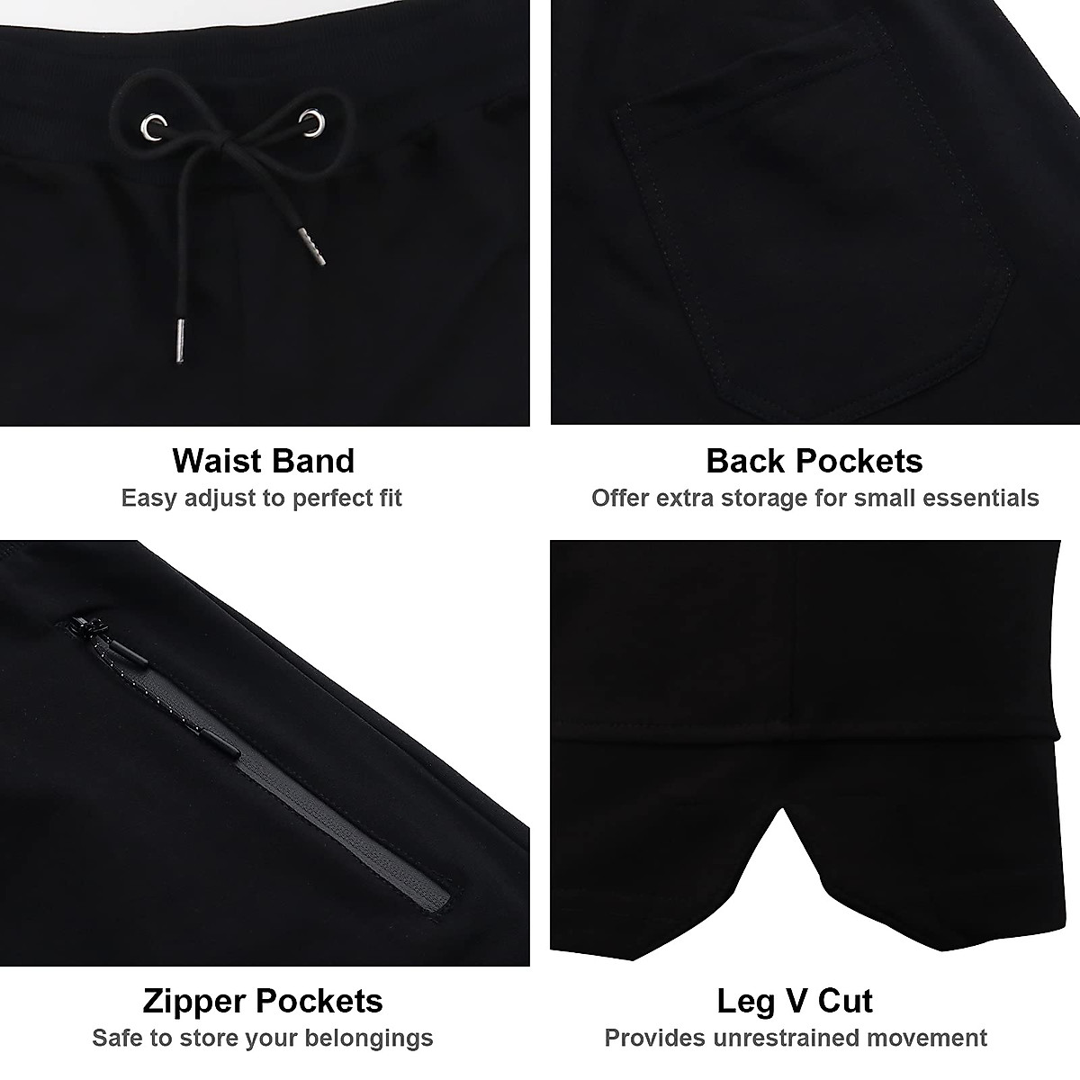 PIDOGYM Men's 5" Gym Workout Shorts,Fitted Jogging Short Pants for Bodybuilding Running Training with Zipper Pockets Black