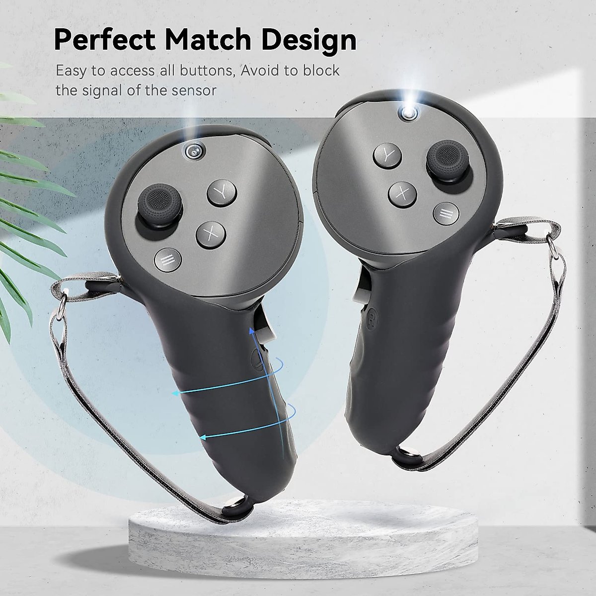 MOJOXR Touch Controller Grips Cover Compatible with Meta/Oculus Quest Pro Accessories, with Charging-Without-Removing Design and Adjustable Anti-Throw Wrist Knuckle Strap(2 Pack-Black)