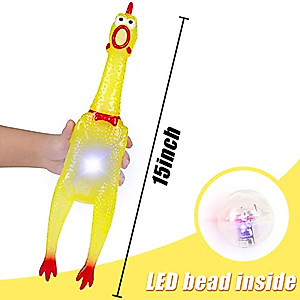 POPLAY 15 Inch Flashing Screaming Chicken, Large Rubber Chicken Dog Toy LED Shining Squeaky Chicken for Chew Toy Stress Relief Practical Jokes
