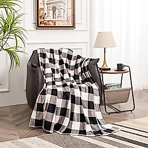 FFLMYUHUL I U Ultra Super Soft Lightweight Throw Blanket Cozy Cabin Geometric Plaid Blanket for Bed Couch Warm Fuzzy Blanket 50'' X 60'' Black-and-White Check …