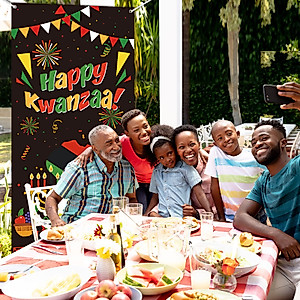 Kwanzaa Decoration Happy Kwanzaa Door Cover Kwanzaa Party Hanging Banner Kwanzaa Backdrop Indoor Outdoor African American Holiday Festival Decor for Kwanzaa Home Office Supplies, 70 x 35 Inches