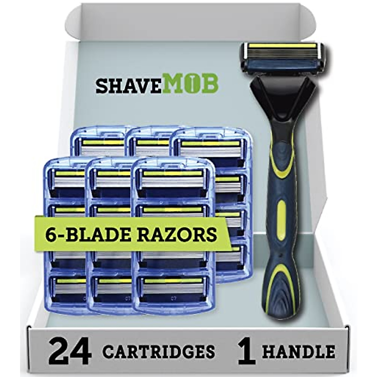 ShaveMOB 6-Blade Men's Razor Kit (Flex Head Handle + 24 Refills) (No Trimmer)- The Caveman Shaving Kit