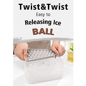 DOQAUS Round Ice Cube Trays with lid and Bin, 2 Pack Easy Pop Out Ice Trays for Freezer with Cover, Compact Circle Ice Cube Trays for Frezzer, Sphere Ice Cube Tray with Storage Ice Bucket Kits, Scoop