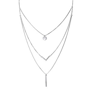 DAOCHONG S925 Sterling Silver Triple Layer Pendant Choker Necklace for Women 16"+2" (A)