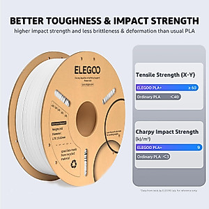 ELEGOO PLA Plus Filament 1.75mm White 2KG, PLA+ Tougher and Stronger 3D Printer Filament Pro Dimensional Accuracy +/- 0.02mm, 2 Pcs 1kg Spool(2.2lbs) Fits for Most FDM 3D Printers