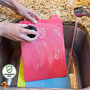 Resort Chef Kitchen Cutting Board Set of 4 Reversible Plastic Cutting Boards for Kitchen Dishwasher Safe, with Food Icons BPA Free & Eco Friendly, Non Porous, Includes Ceramic Knife & Non-Slip Mat