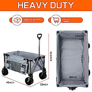 FRITIGA Collapsible Wagon Cart, with Side Bag - Folding Beach Wagon for Sand, Heavy Duty Foldable Utility Shopping Carts on Big All-Terrain Wheels, Outdoor Garden Portable Wagon