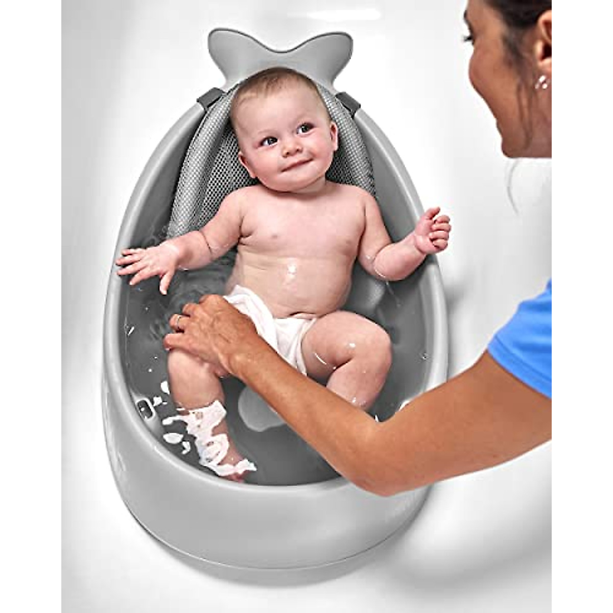 Skip Hop Baby Bath Tub, 3-Stage Smart Sling Tub, Moby, Grey