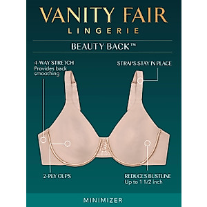 Vanity Fair Women's Beauty Back Smoothing Bra, Minimizes Bust Line up to 1.5", Non Padded Cups up to H, Damask Neutral, 36DDD
