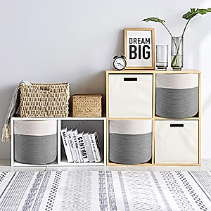 Lamberia 3 Packs Woven Storage Basket Bins 11x11 Laundry Basket Cube Organizer Storage Bins Woven Basket Cotton Rope Bin Storage Baskets for Organizing Toys Laundry Blanket Nursery Storage (Light