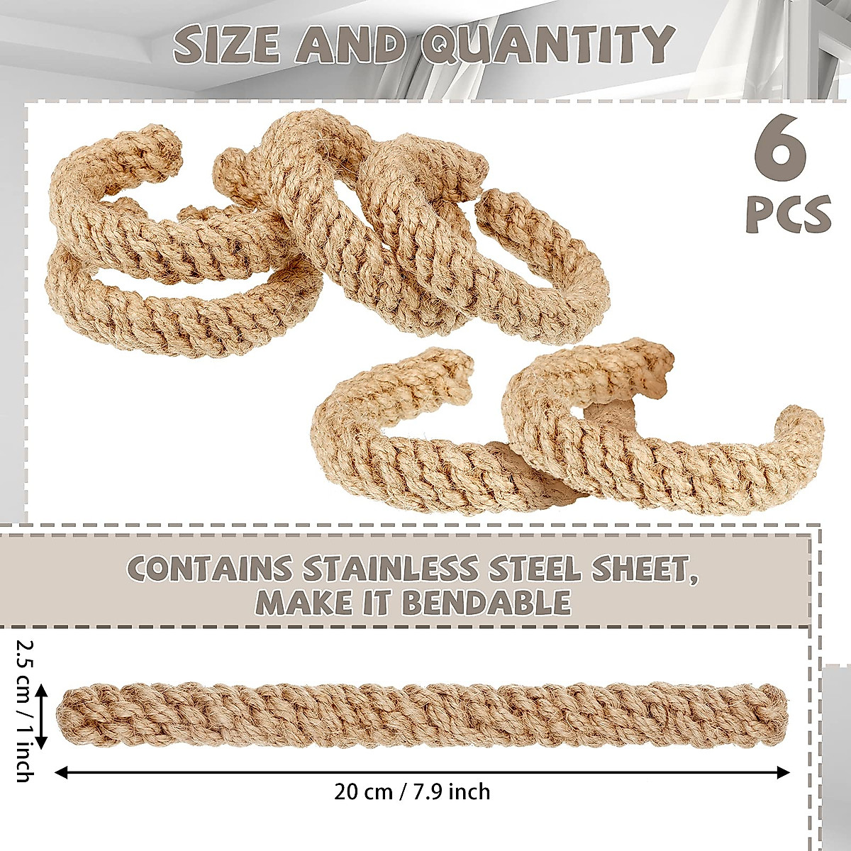 Curtain Tiebacks Rustic Curtain Holdbacks Braided Drapes Ties Handmade Tiebacks for Home Office Light Weight Drapes Decoration Supplies(6 Pieces)