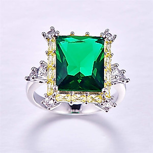 YAZILIND Princess Cut Big Square Green Cubic Zirconia Rhinestone Wedding Ring Silver Plated Women Engagement Jewelry Party Gift(Size 6)