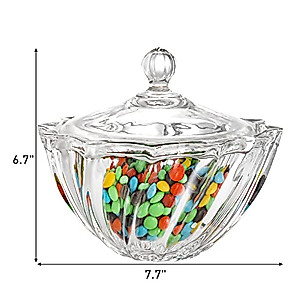 Fasmov 2 Pcs 7.7 inch x 6.7 inch Large Glass Candy Dish with Lid, Covered Decorative Weddings Candy Buffet Food Storage Container Crystal Candy Jar for Home Kitchen Office Table