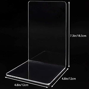 Jekkis 8pcs Clear Bookends Acrylic Book Ends for Shelves Heavy Duty Bookends Plastic Bookends for Home Office Library , Book Stopper, Desktop Organizer, 7.3” x 4.8” x 4.8”