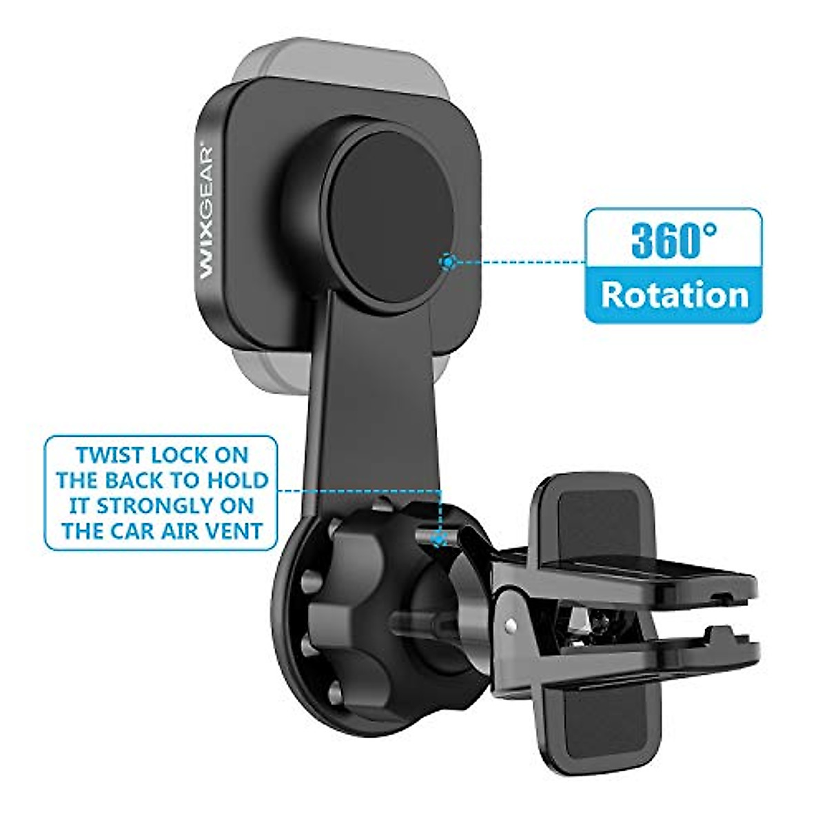 WixGear Universal Air Vent Twist Hole Magnetic Phone Holder for Car, for All Cell Phones with Fast Swift-Snap Technology, Will Not Block Air Vent Flow - for Vertical and Horizontal Vent