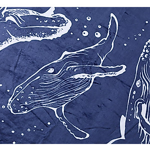 Zevrez Whale Blanket Navy Blue Whales Throw Blanket Flannel Fleece Sea Whale Pattern Blankets Whale Gifts and Decor for Sea and Whale Lovers (Whale 2, 48"x60")