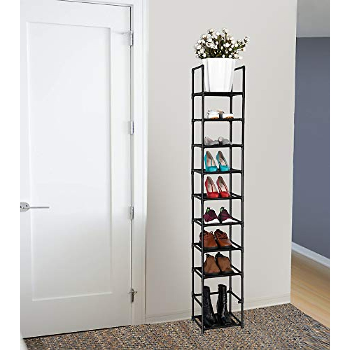 FIDUCIAL HOME 10 Tiers Shoe Rack Space Saving Vertical Single Pairs Sturdy Shoe Shelf Storage Organizer
