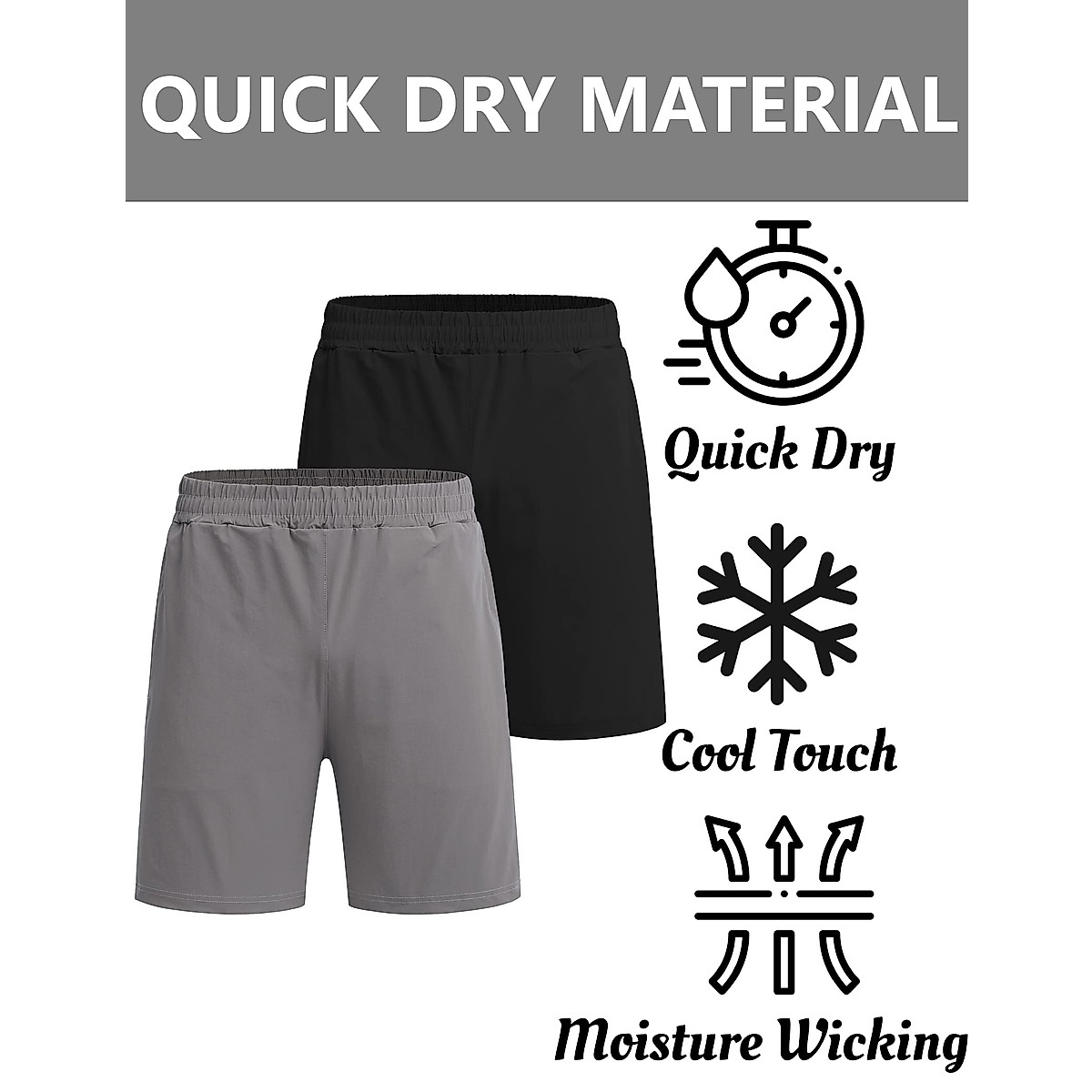 COOFANDY Mens Athletic Shorts 2 Pack Quick Dry Workout Running Shorts Training Jogger with Zipper Pocket Grey/Black, L