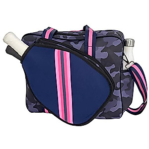 Queen of the Court Pickleball Bag, Pickleball Bag with Fence Hook, Pickle Ball Bag for Women, Cute Pickleball Bag (Navy Camo with Pink Stripe)