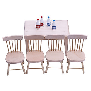 Taponukea Miniature Dollhouse Furniture and Accessories 1 12 Scale Dollhouse Miniature Furniture Wooden Dining Table Chair Bottles Model Set (Table Chair Set+Milk Bottle)