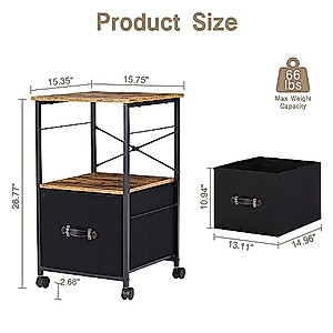 VECELO File Cabinet with Open Storage Shelf, Rolling Printer Stand with Large Fabric Drawer, Suitable for Letter Size, Ideal for Small Spaces, Home Office, Easy to Install, Brown