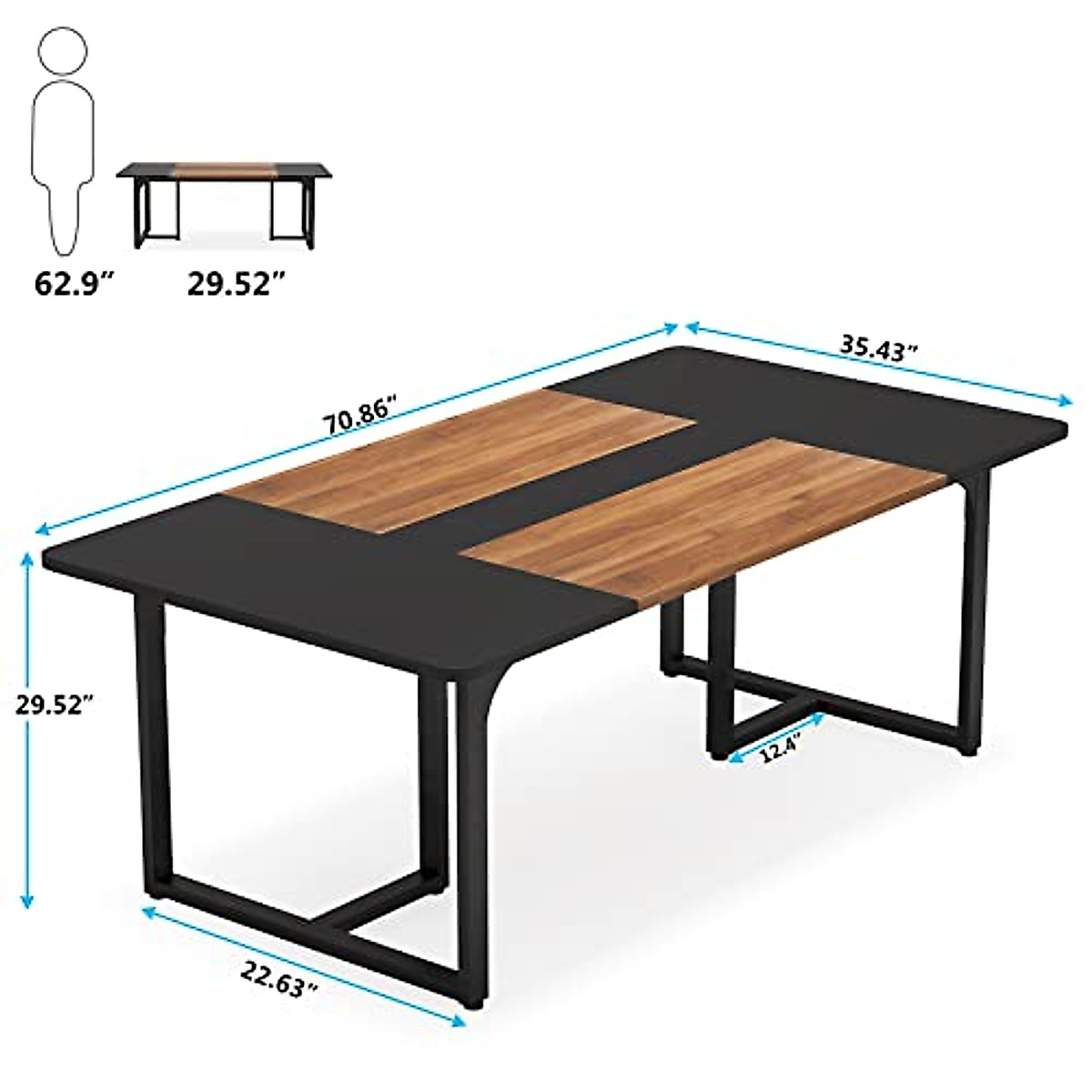 Tribesigns 70.87‘’ Dining Table, Industrial Kitchen Table for 8 Person, Rectangular Dinner Table with Strong Metal Frame, Wooden Large Long Dining Room Table for Big Family