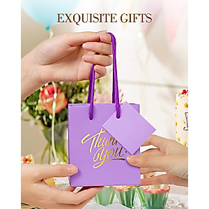 EQOREIIN 50 Pcs Purple Small Gift Bags with Handles 4 x 2.75 x 4.5 Inches Mini Thank You Gift Bags Party Favor Bags Kraft Paper Bags Bulk for Mother's Day Baby Shower Birthday(Purple)