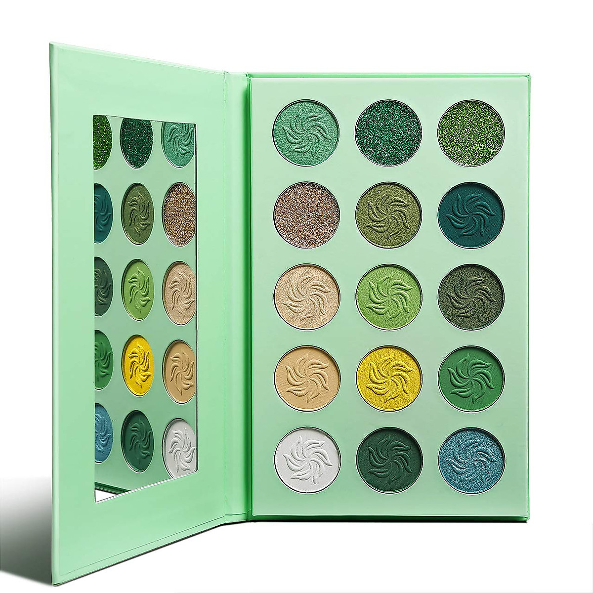Afflano Green Eyeshadow Palette, Green Glitter Eyeshadow Highly Pigmented, Forest Emerald Green Christmas Makeup Palettes, Yellow Lime Grass Grinch Green Makeup Eye Shadow Pallet 15 Color