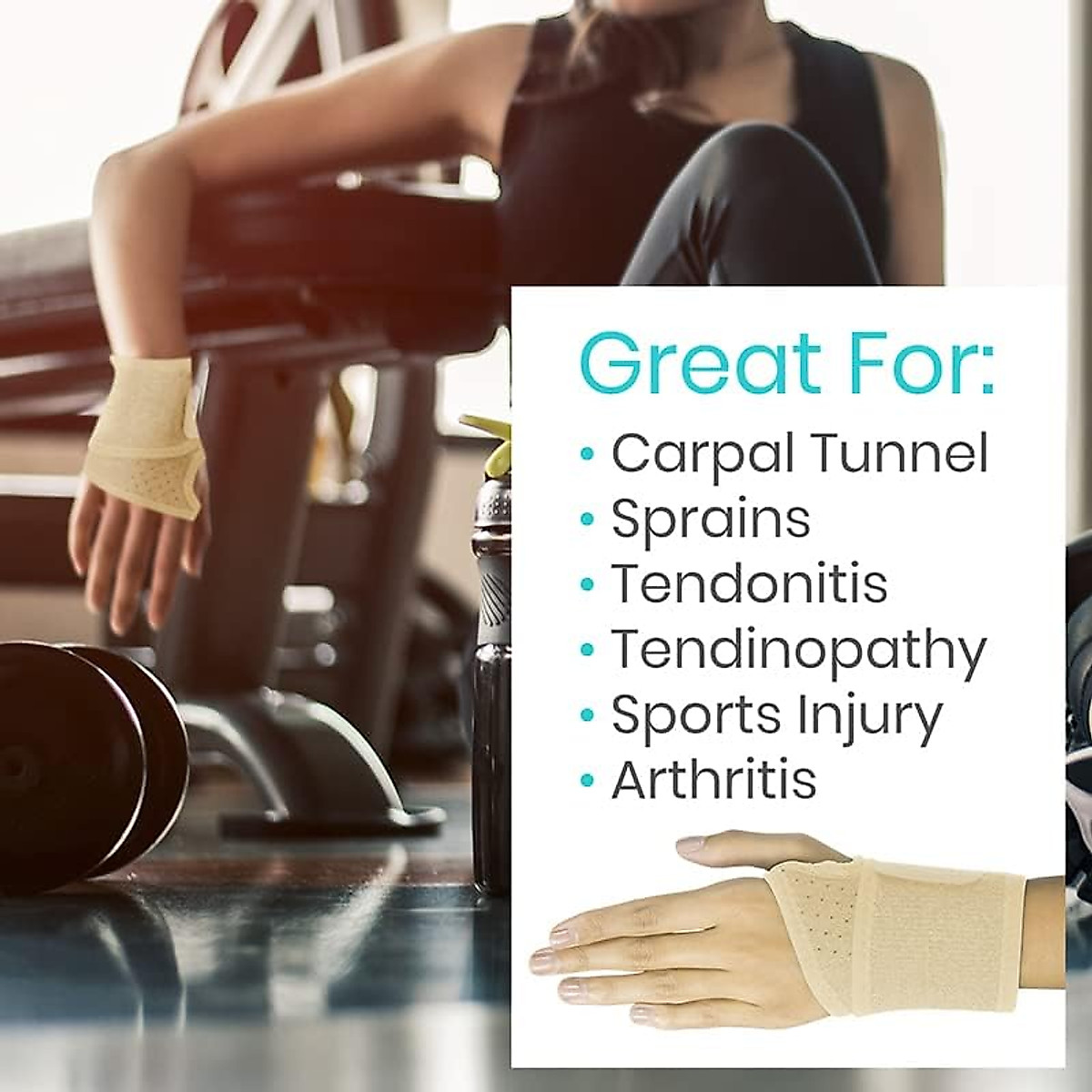 Vive Wrist Wrap Braces (2 Pack) - Tendonitis Support for Carpal Tunnel Arthritis - Sprained Pain Protection Sleeve - Weightlifting & Calisthenics Compression Stabilizer for Women, Men - Adjustable