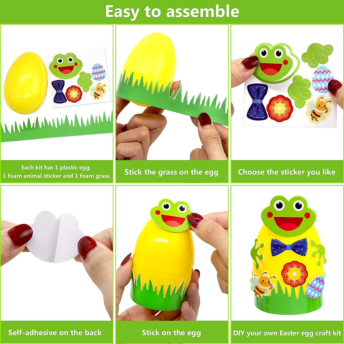 Fancy Land Easter Egg Decorating Kit Foam Easter Animal Craft Kits for Kids with Plastic Eggs 24 Pack