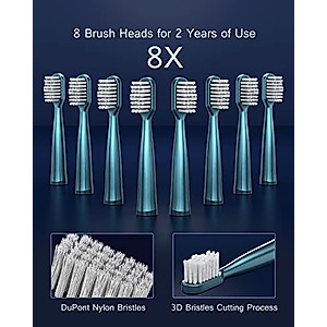 USB Rechargeable Sonic Electric Toothbrush for Adults, Powered Motor High Vibration Teeth & Gum Care, Soft Dupont Brush Heads, 2 Minutes Timer 5 Modes, Green