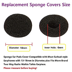 12 Pcs Black Soft Foam Earbuds Cushions Foam Earbud Earpad Ear Bud Pad Replacement Sponge Covers for 13-18mm Earpiece Headphone,Two Way Radio Walkie Talkie Earpiece