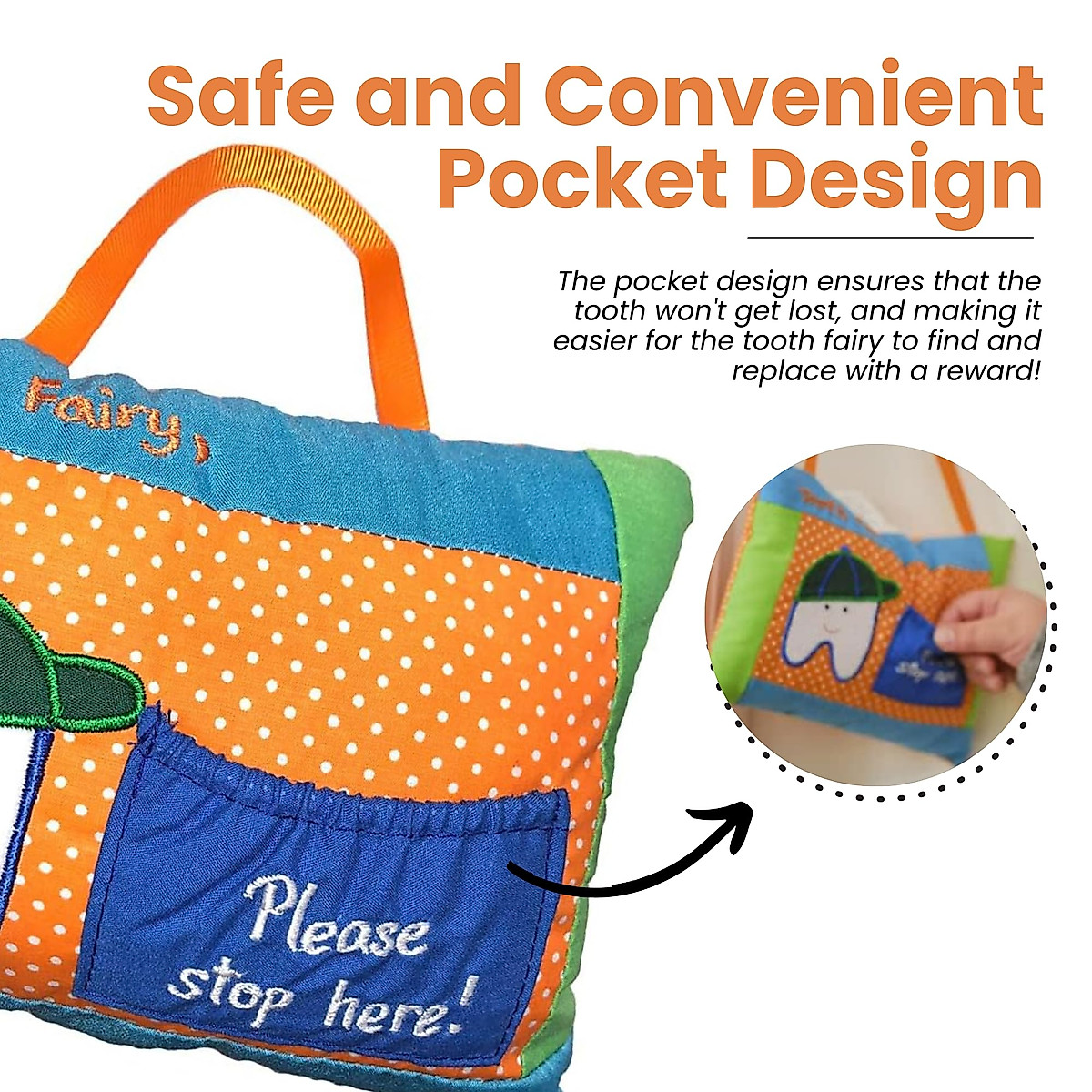 My Growing Season Blue Tooth Fairy Pillow Soft Blue Embroidered Pillow with Pocket for Boys | Felt Fabric Cloth Keepsake Tooth Holder