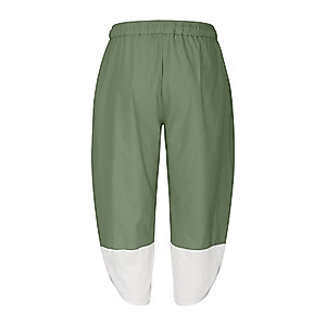 My Orders Men's Pants Elastic Waistband Linen Pants for Men 2023 Casual Loose Drawstring Elastic Waist Cotton Capri Classic Fit Patchwork Beach Capri Army Green XL