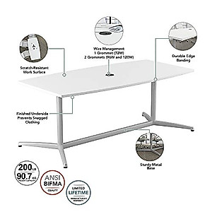 Bush Business Furniture 120W x 48D Boat Shaped Conference Table with Metal Base in White